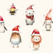 Christmas Animals Watercolor Clipart | Animals With Santa Hat | Santa ...