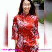 Chinese Cheongsam Qipao Style Floral Silky Satin Tunic Top Red - Etsy