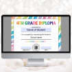 Forth Grade Diploma Certificate Template, Custom Printable 4th Grade ...