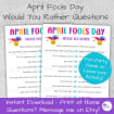 April Fool's Day Would You Rather Game Printable, This or That ...