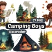 Camping Boys Watercolor Clipart | Kids PNG | PNG Bundle | Digital ...