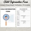 Printable Child Information Sheet Template Planner Daycare All About Me Childcare Information ...