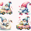 Watercolor Gnome Valentine Clipart, Watercolor Clipart, Vehicle Clipart ...