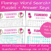 Flamingo Word Search Puzzle Printable Game for Kids & Adults, Flamingo ...