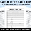 Printable Capital Cities Table Quiz With Answers: Downloadable Pub Quiz ...