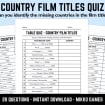 Printable Country Film Titles Table Quiz With Answers: Downloadable Pub ...