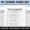 Printable Polysemous Words Table Quiz With Answers: Downloadable Pub ...