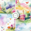 Rainbow Fairytale Digital Paper Set, Colorful Castle Seamless Pattern ...