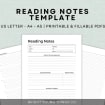 Reading Notes Worksheet, Book Notes Printable, Reading Log Printable ...