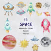 Space Clipart, Cute Space With Watercolor Planets and Rockets, Outer ...