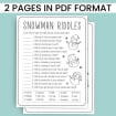 Snowman Riddles, Winter Activities Printable, Riddle Me This, Game for ...