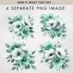 Teal Floral Clipart, Commercial Use, Transparent PNG, Watercolor ...
