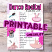 Dance Recital Packing List Printable – Dance Bag Checklist for Dancers ...
