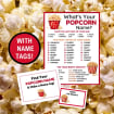 What's Your Popcorn Name Game With Name Tags + Popcorn Name Sign ...