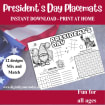 President's Day Activity Placemats for Kids of All Ages - 12 Different ...