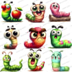 28 Whimsical Worm Clipart PNG Bundle: Watercolor Funny Spring Insects ...