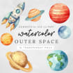 Watercolor Space Clipart: Planets, Rocket, Earth (transparent PNG) - Etsy