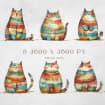 Watercolor Whimsical Quirky Fat Cats, Clipart Bundle, Transparent PNG ...