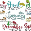 Names of Months Embroidery Designs, Calendar Lettering Design, Hoop ...