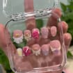 Pink 3D Flower Press on Nails Stiletto Acrylic Pearl Chrome Bridal ...