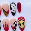 Ferrari Racing Press on Nails: Handmade Flame Checkered Nail Art ...