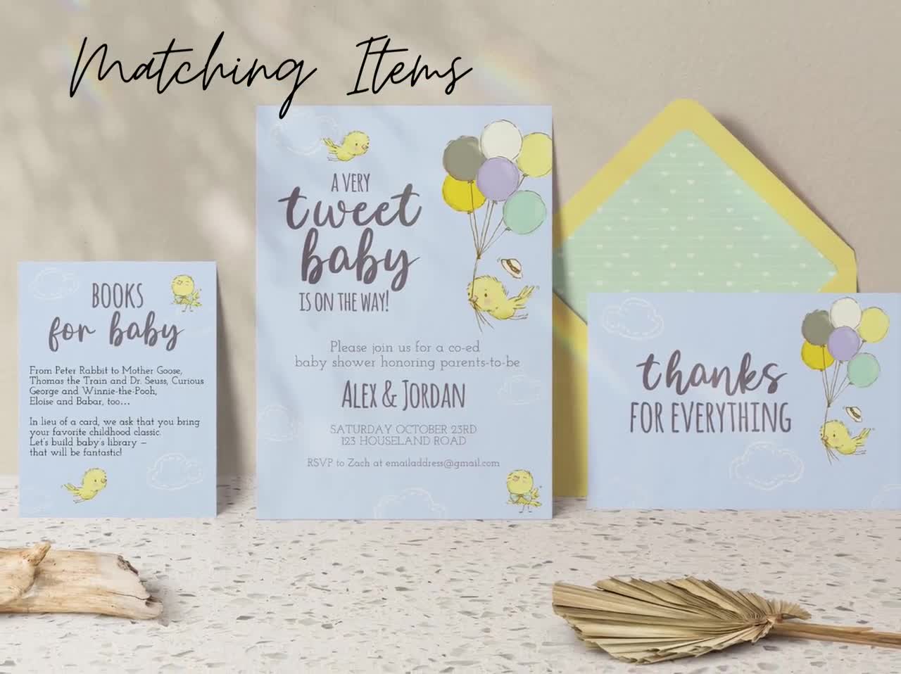 Tweety Bird Shower Invitation Border Stanton Stork Blue Baby Shower