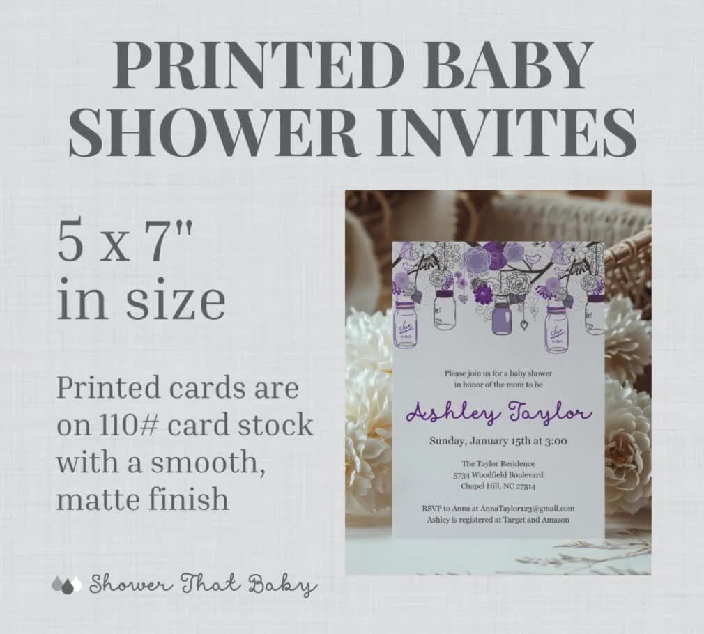Purple And Gray Baby Shower Invitations With Mason Jars Lavender Baby