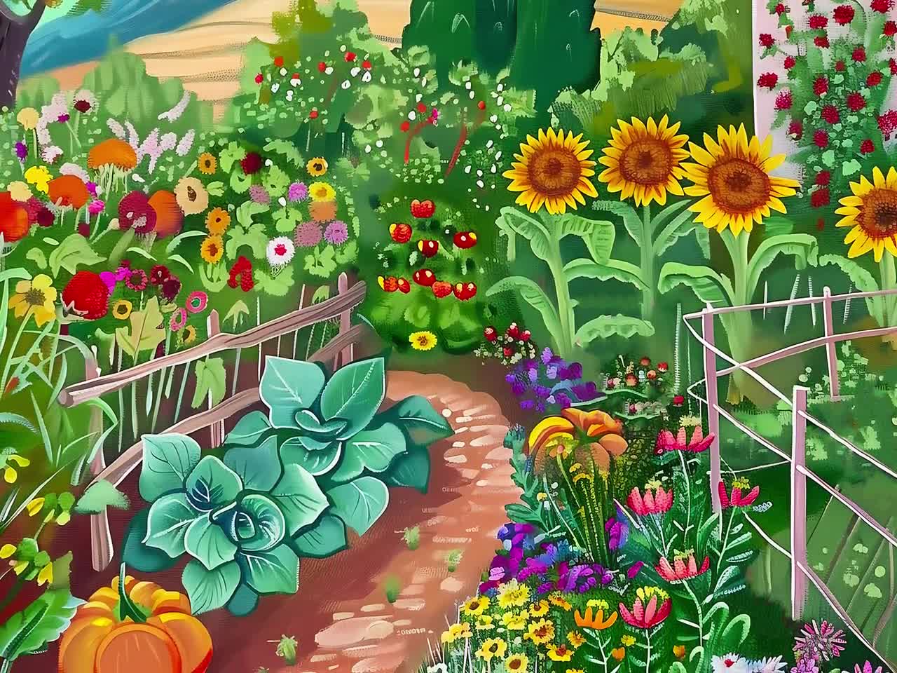 Vegetable Garden And Flowers Drawing Garden Focaccia Art The