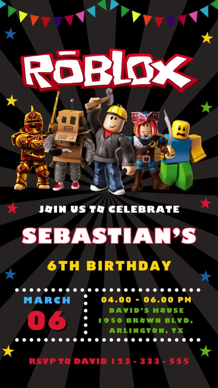 Tarjeta De Invitación De Cumpleaños De Roblox Plantilla De