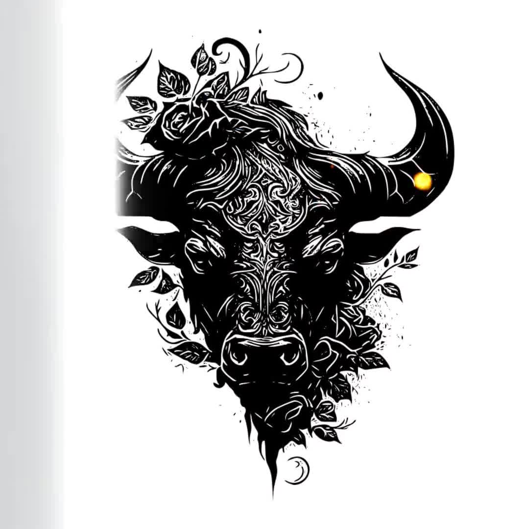 La Plantilla Del Tatuaje Del Toro De Roca Bull Skull Tattoo Etsy