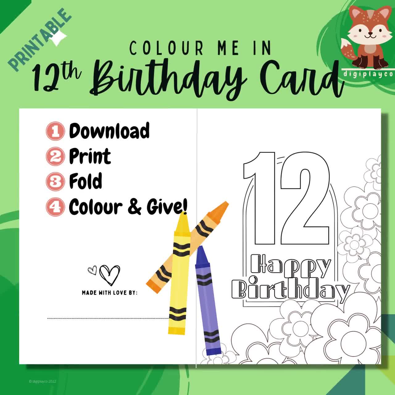 Happy 12th Birthday Cards Printable