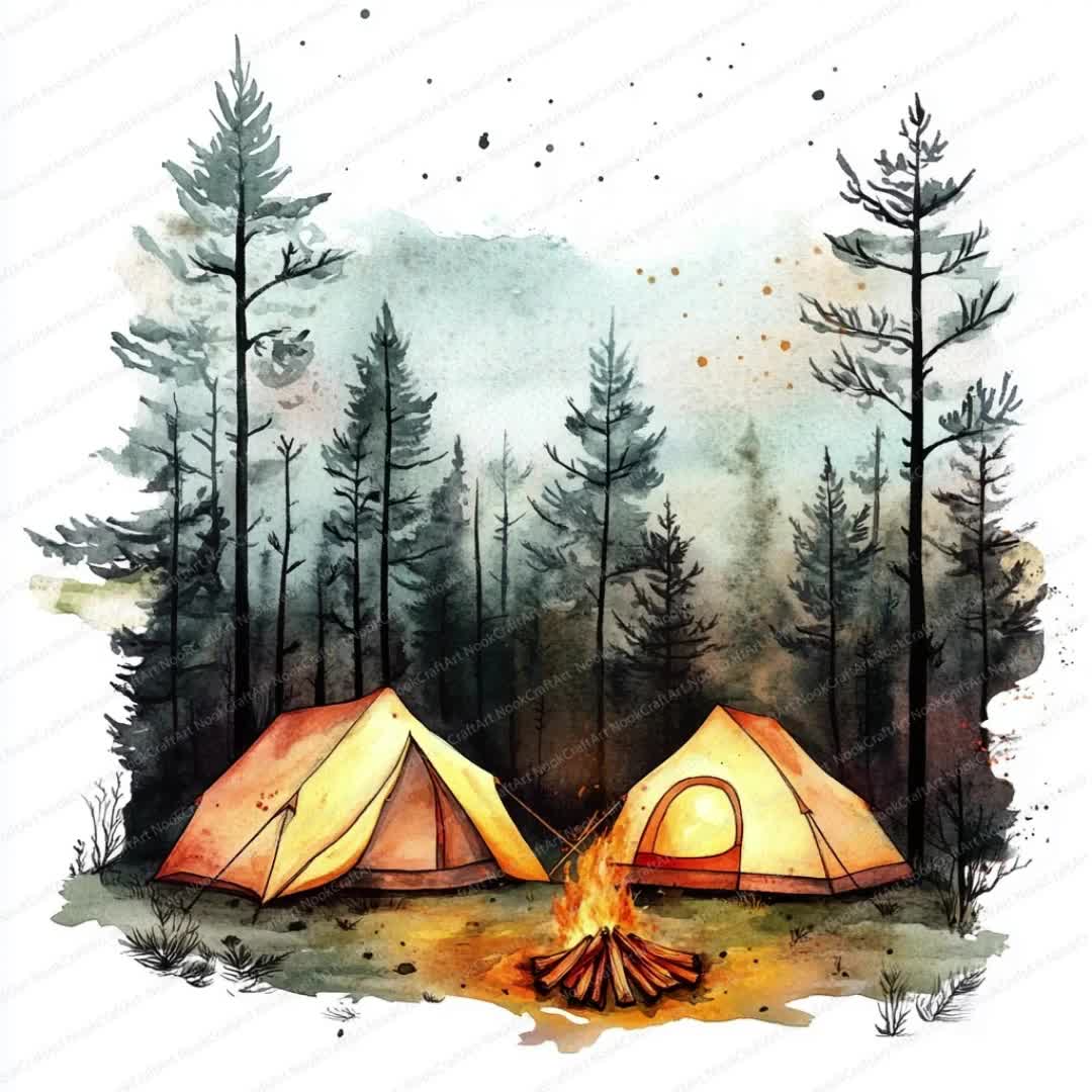 Clipart Camping Watercolor Camping Clipart, A Person Illustration By