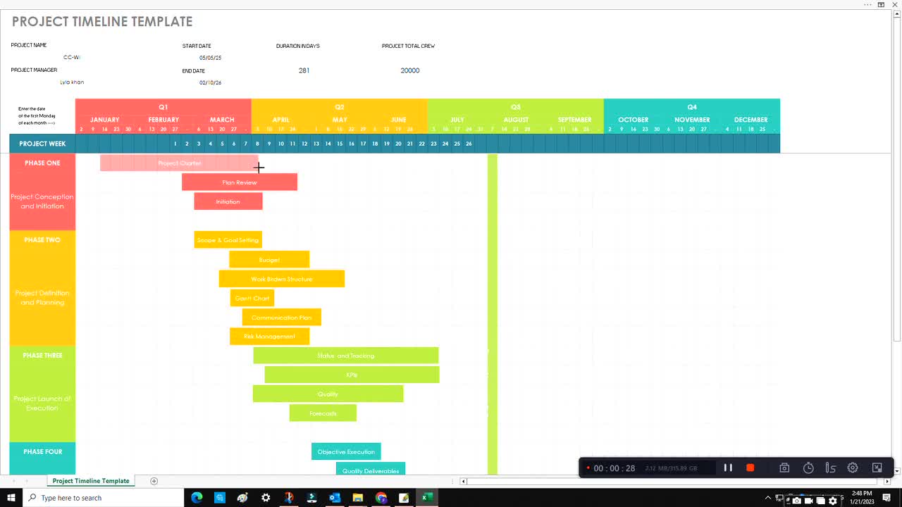 Project Timeline Template Excel