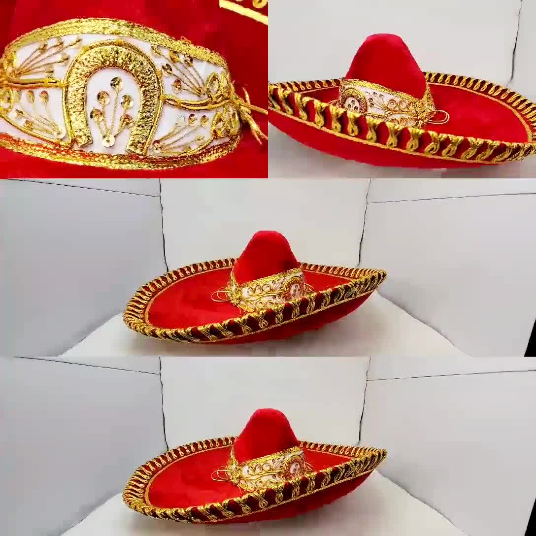 Fiesta Costume Supplies Red Sombrero Hat With Tassels - Mexican Party ...