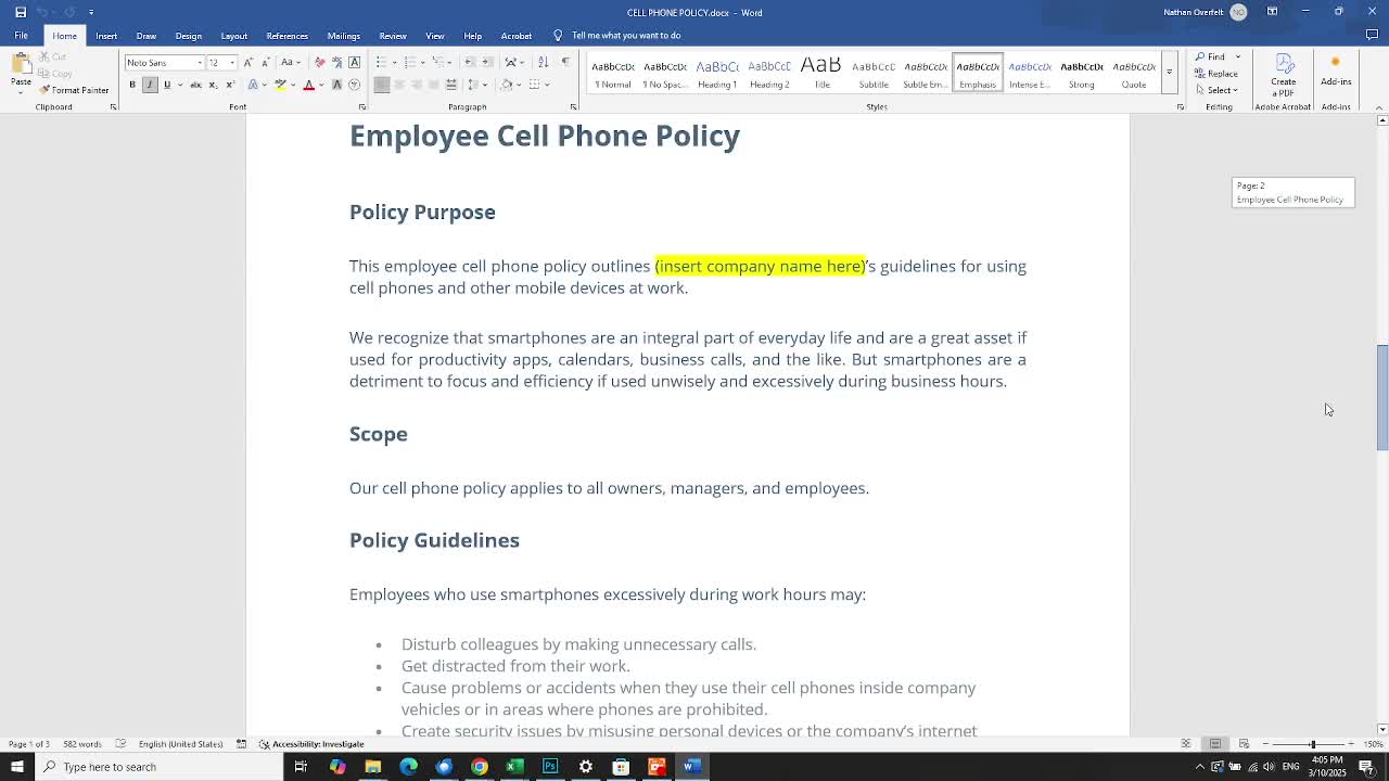 Mobile Phone Use At Work Policy Template Uk