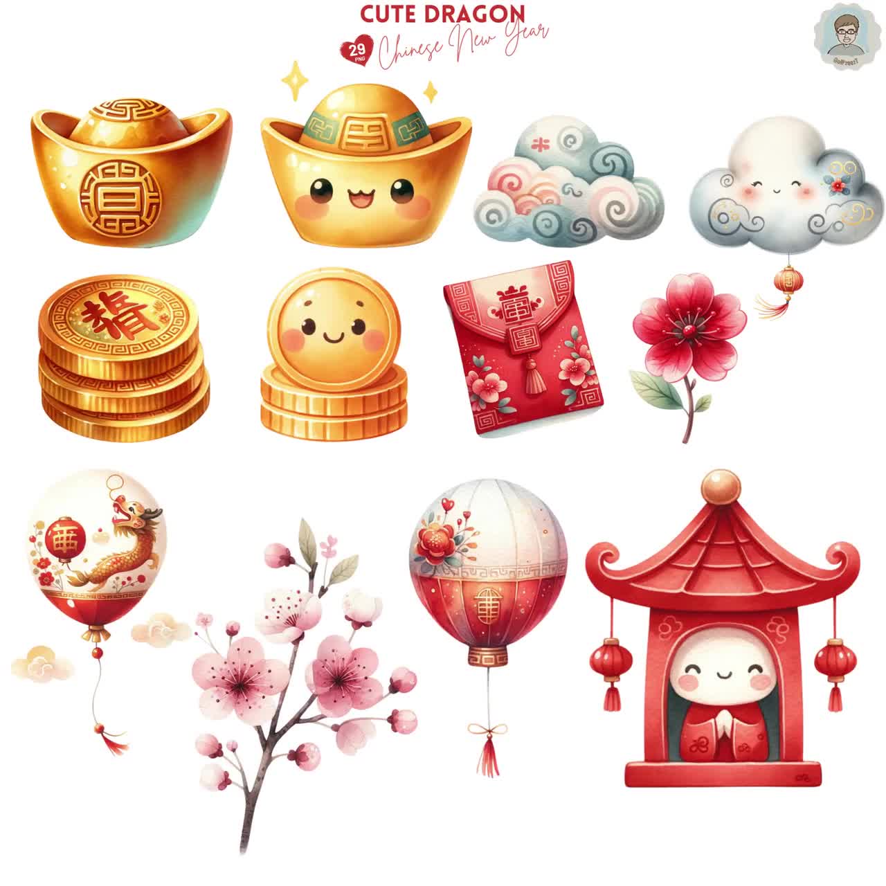 Oíche Chinn Bliana Nua 2024 Tinte Ealaíne Clipart Lunar New Year