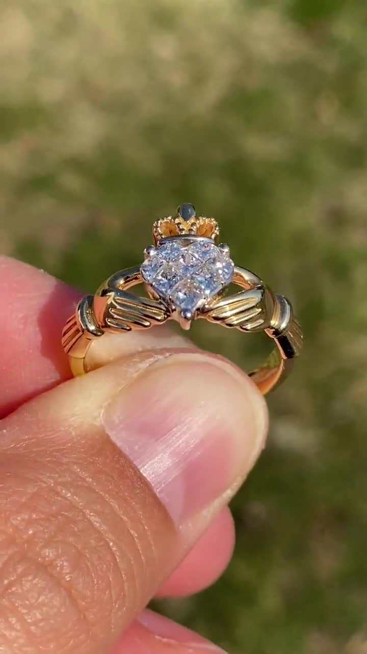 Anillos De Boda Claddagh Con Diamantes Anillo De Compromiso En Plata