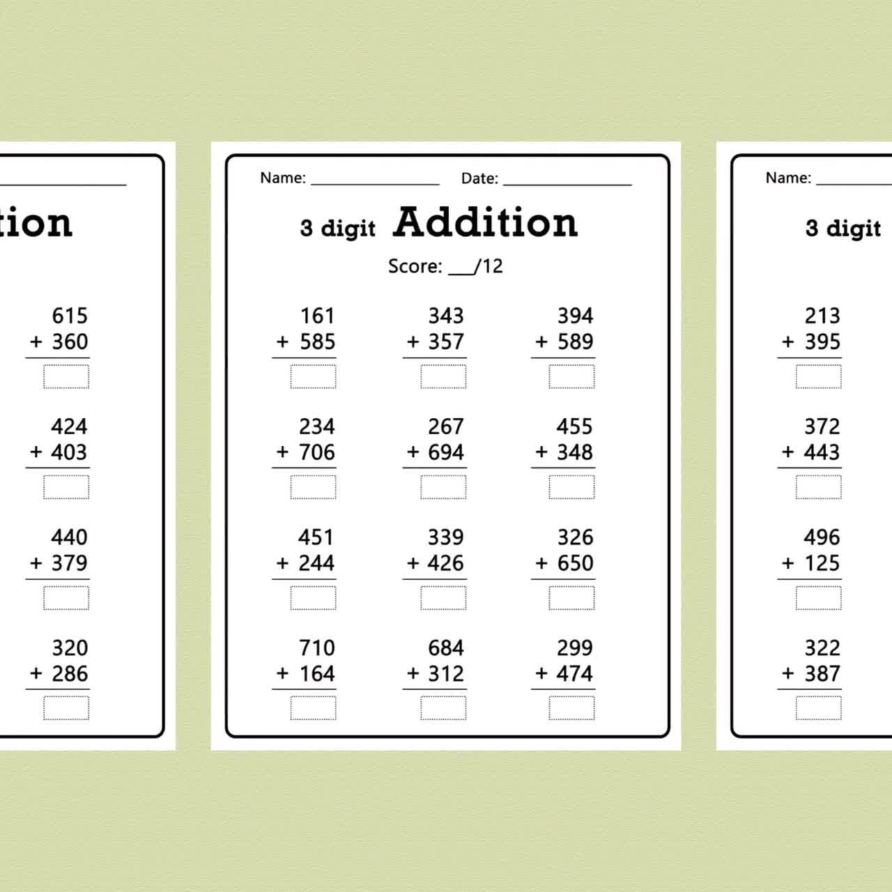 Addition Worksheets Three Digit