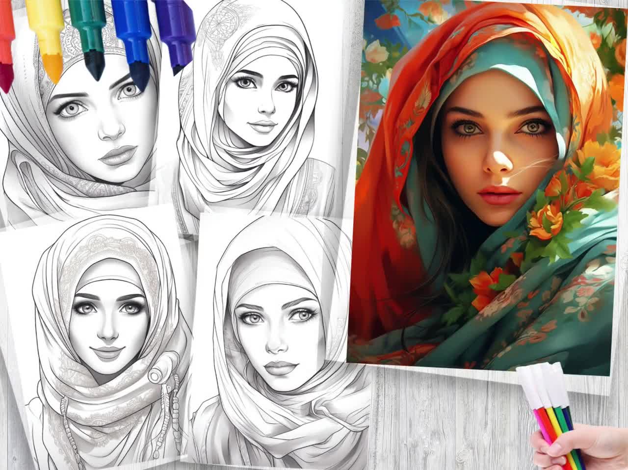 Beautiful Muslim Girl Coloring Pages For Adults Happy Muslimah