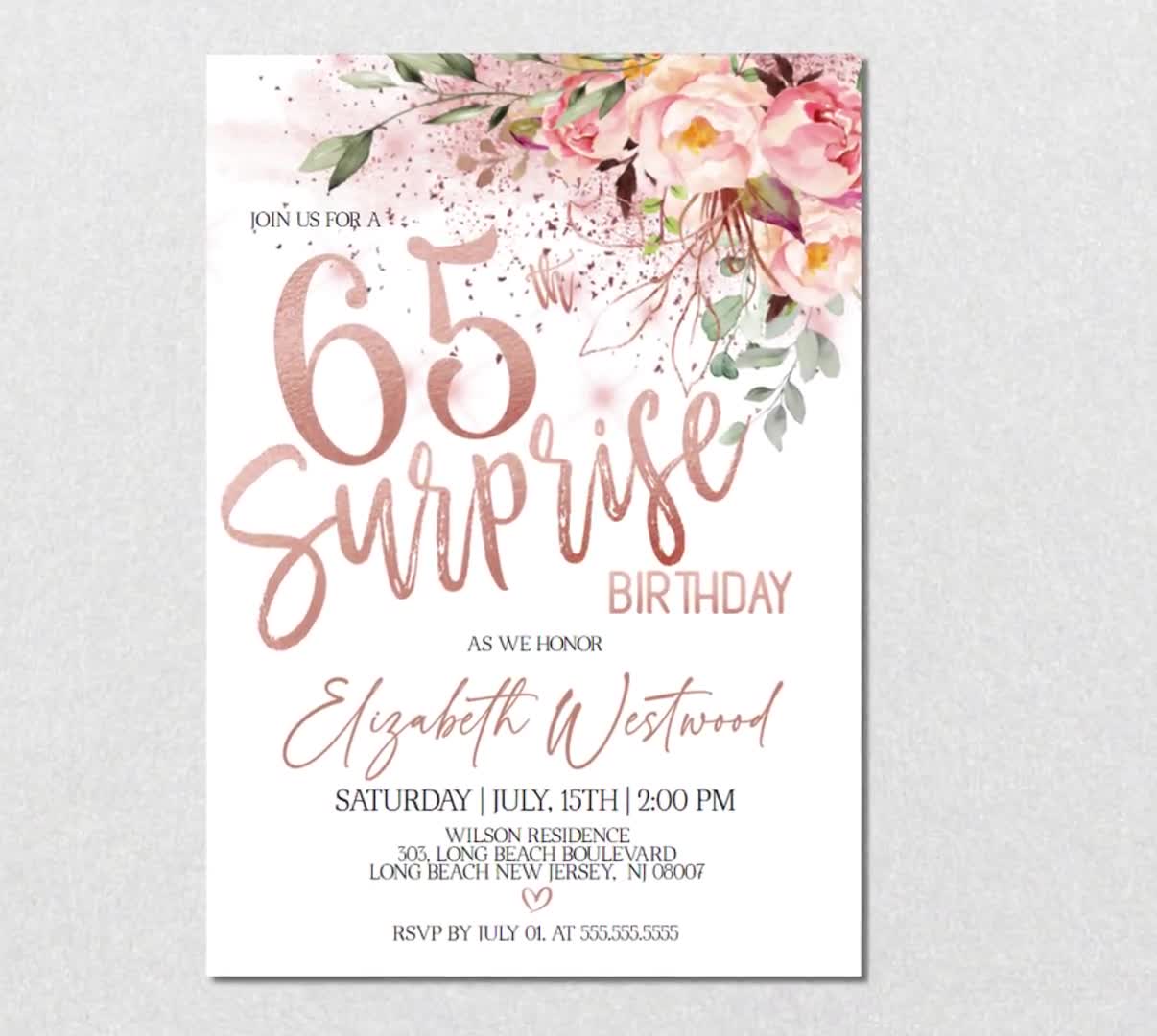 65th Surprise Birthday Party Invitations