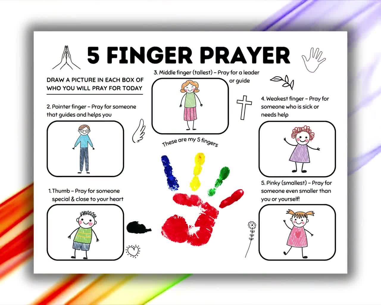 Five Finger Prayer Free Printable Template