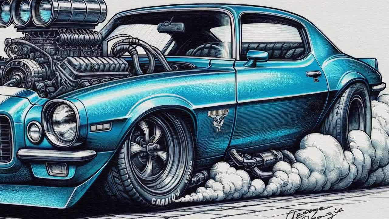 Cartoon Muscle Car Burnouts