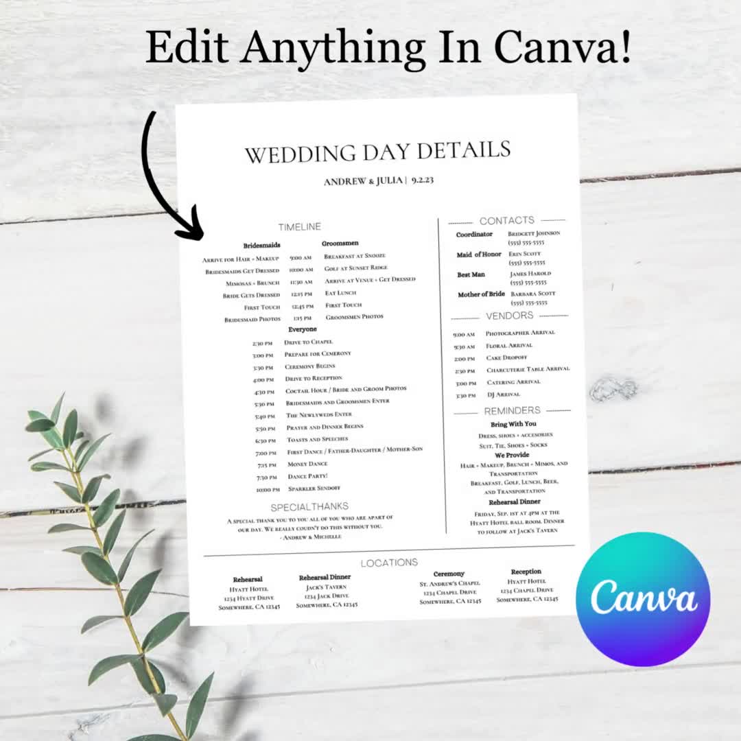 Editable Wedding Day Timeline How To Create The Perfect Wedding