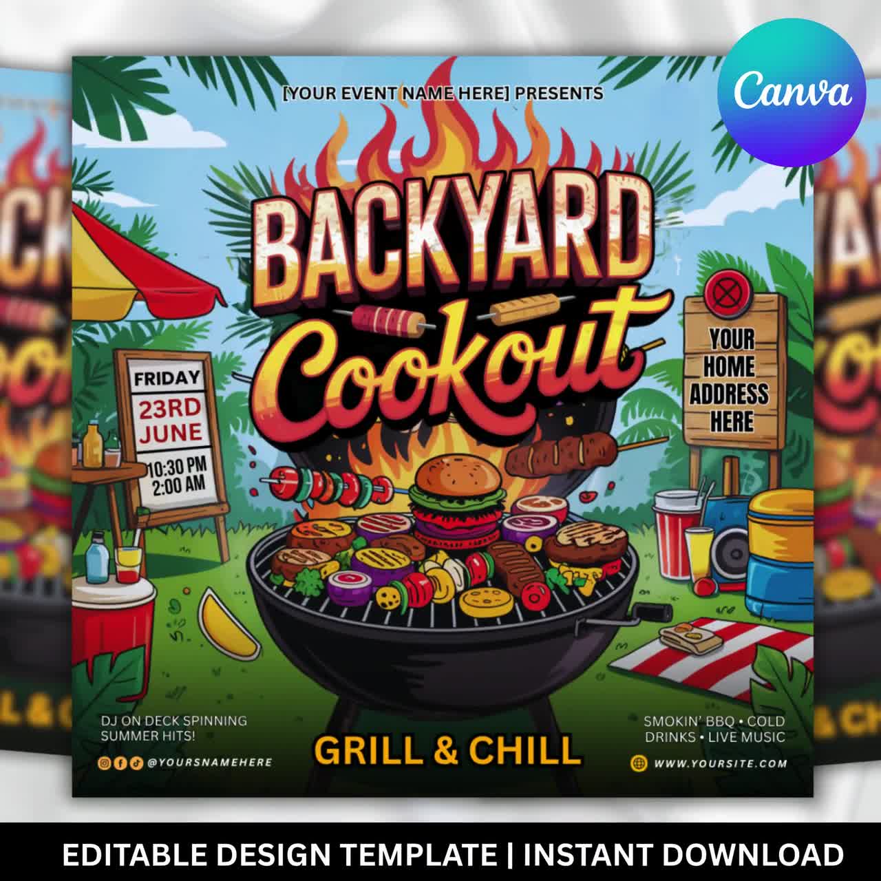 Cookout Planning Printable Editable Block Party Flyer Template,
