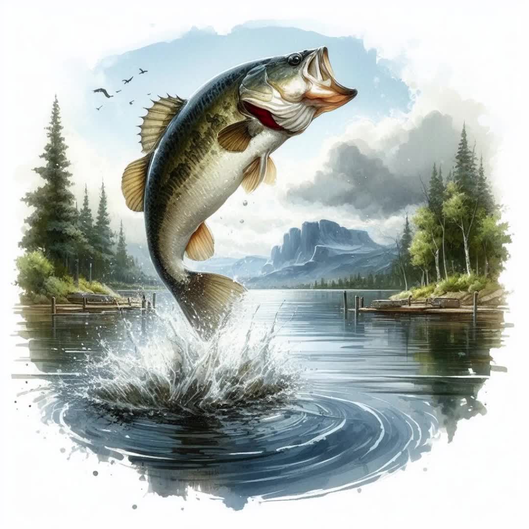 Largemouth Bass Jumping Watercolor Print Etsy Fish Drawings Bass