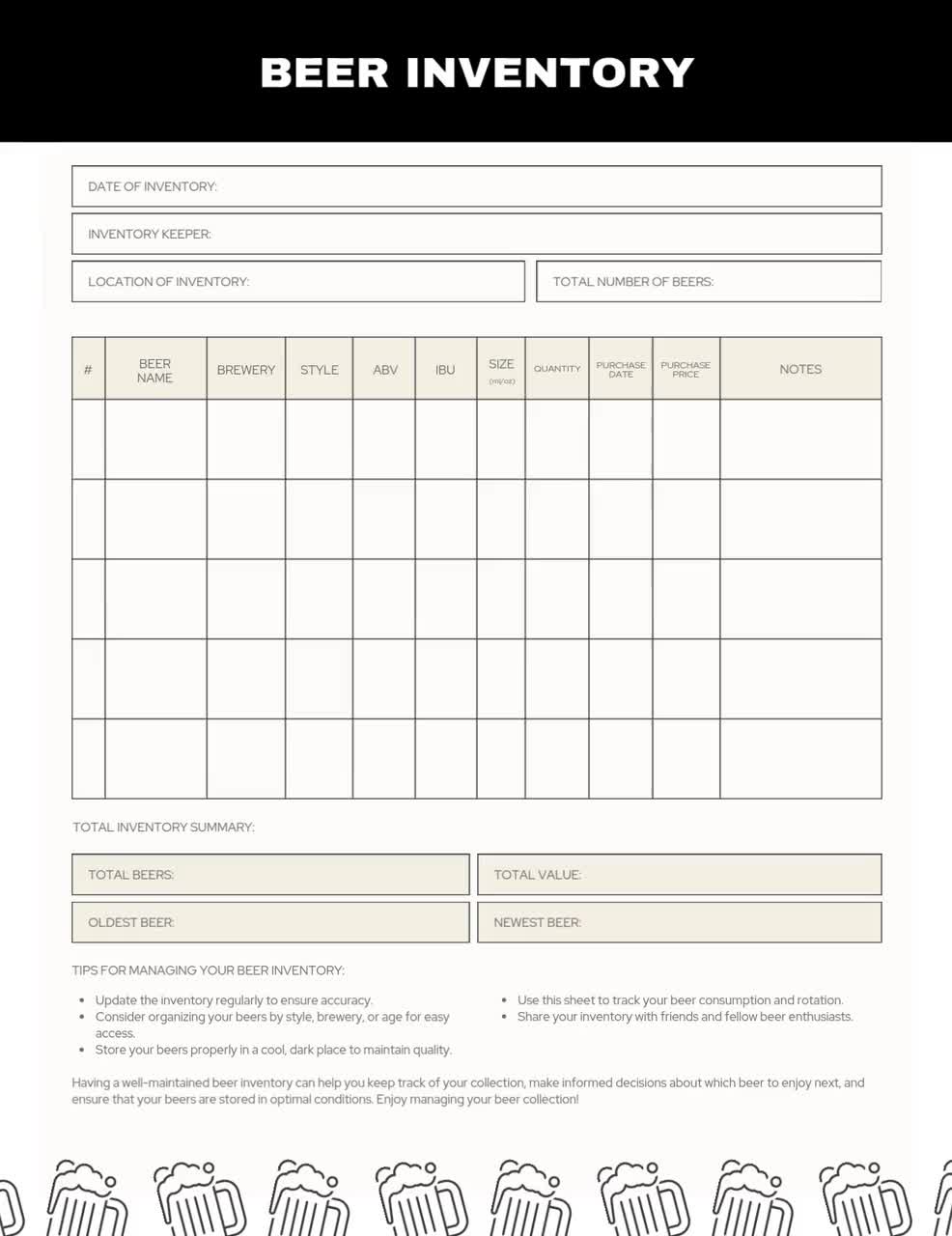 Brewery Inventory Spreadsheet Dbexcelcom