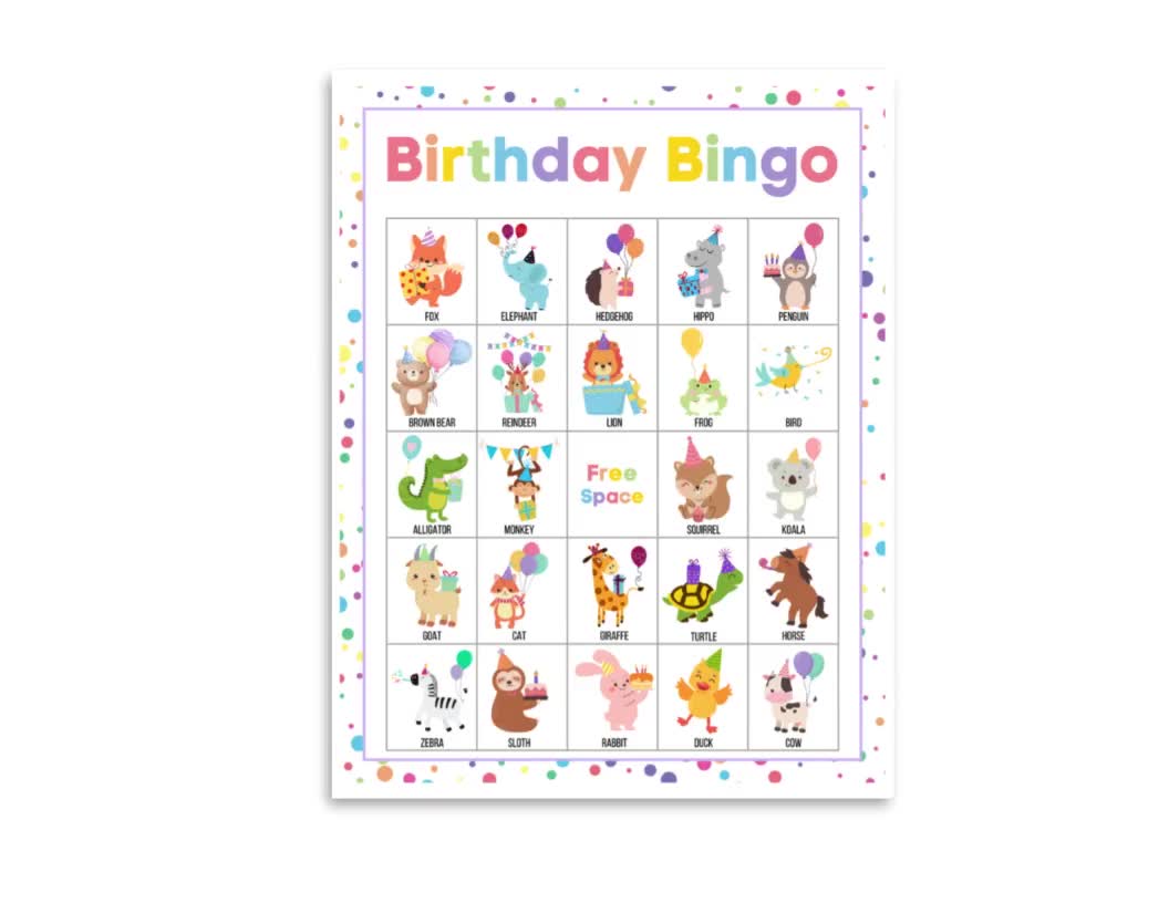 Birthday Bingo, Kids Activity, Printable, Bingo Cards, Birthday Digital ...