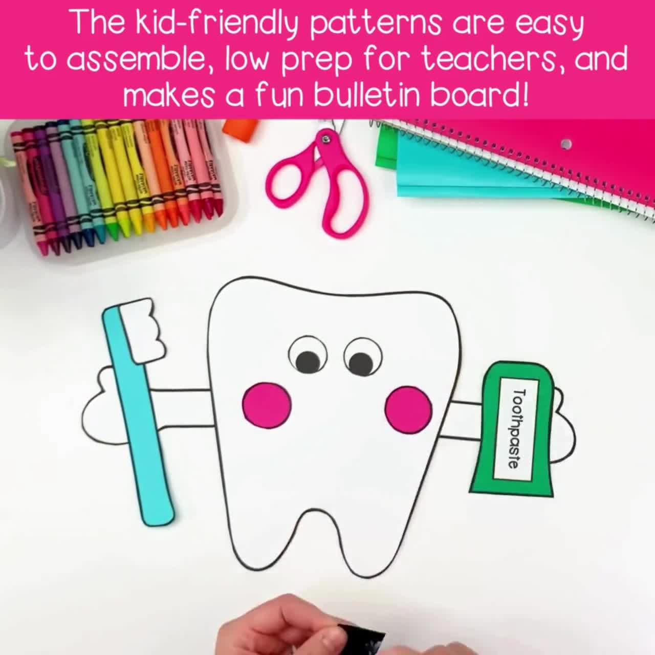 Dental Hygiene Craft Cute Doodle Set Teeth And Toothbrush, Toothpaste,