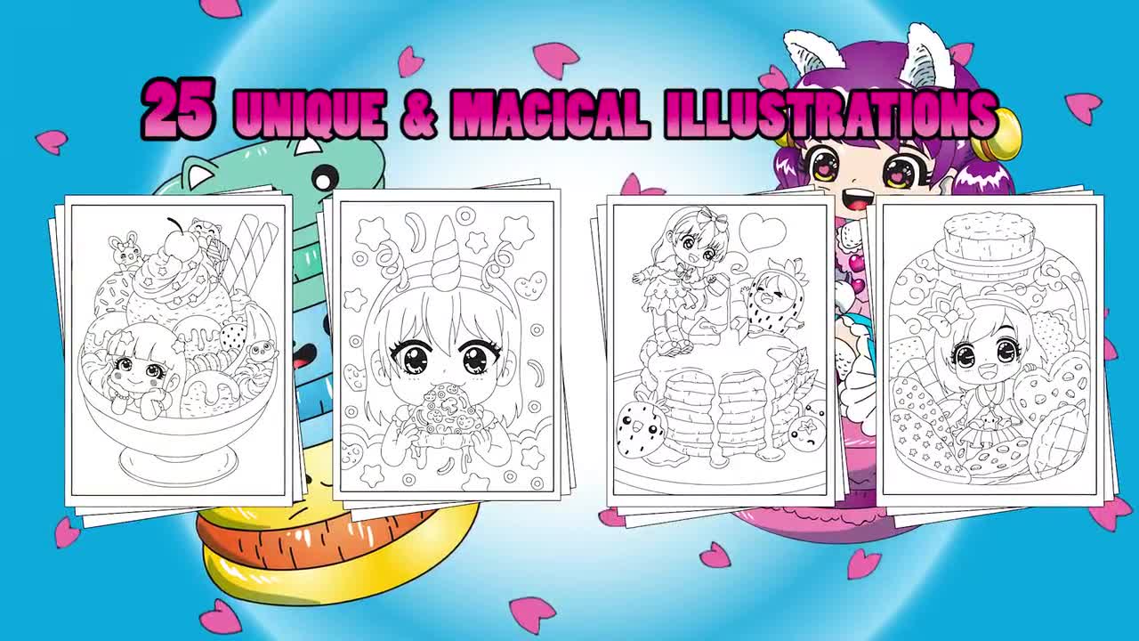 chibi kawaii food coloring book pages