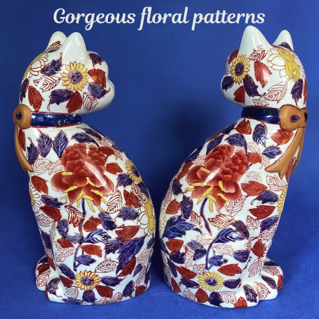 Chinese Porcelain Cats With Imari Floral Decoration Pair of Vintage Oriental Cat Figurines Mid Century Etsy Canada